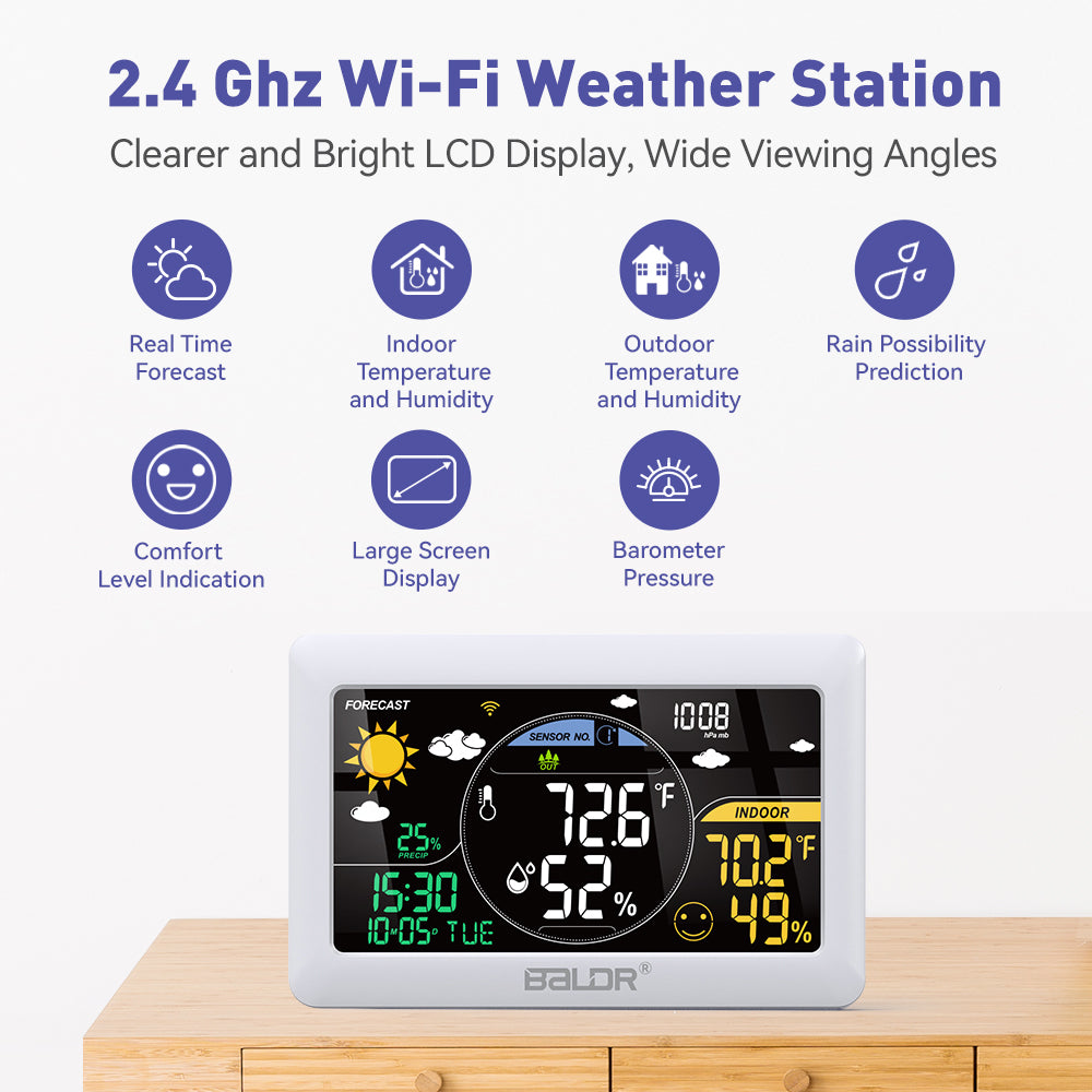 BALDR WiFi Weather Station, Smart Wireless Indoor Outdoor Thermometer ...